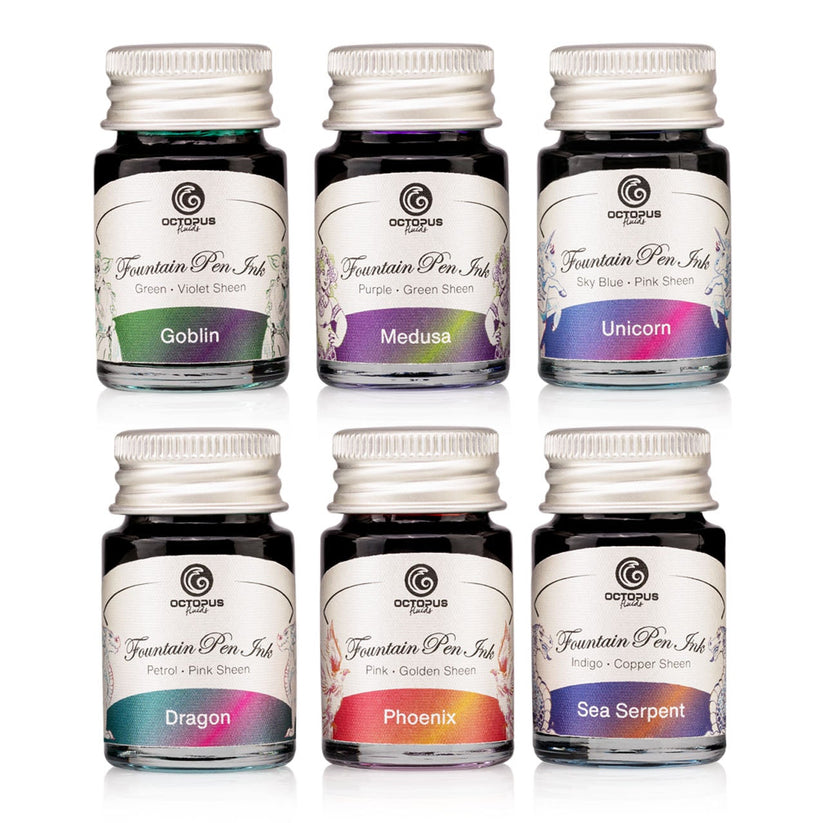 Octopus Fluids Sheening Fountain Pen Ink Sets - 6 x 10 ml Bottles - Se ...