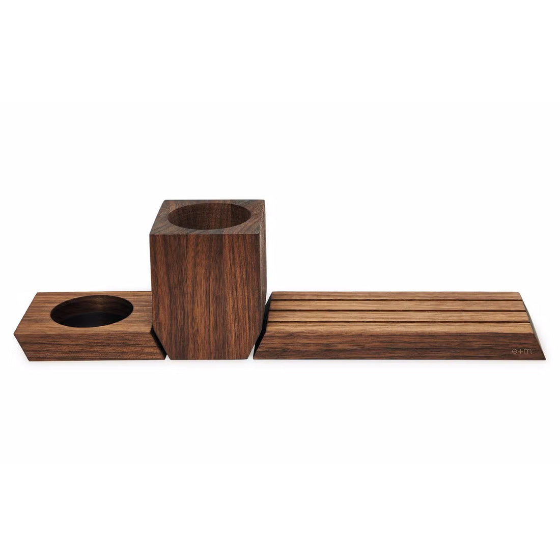 e+m Holzprodukte Trio Desk Set Organizer - Walnut Wood – The Paper Mind